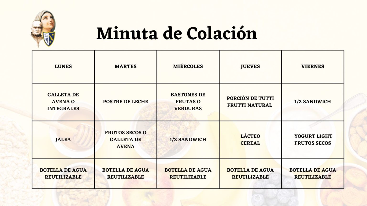 Minuta de Colación Saludable | Liceo Juana Ross de Edwards